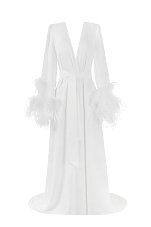 Delicate feather-trimmed satin robe Milla Dresses - USA, Worldwide delivery