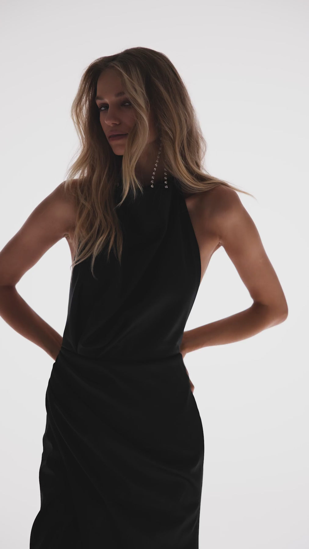 Black Mock neck sleeveless low slit dress Milla Dresses - USA ...